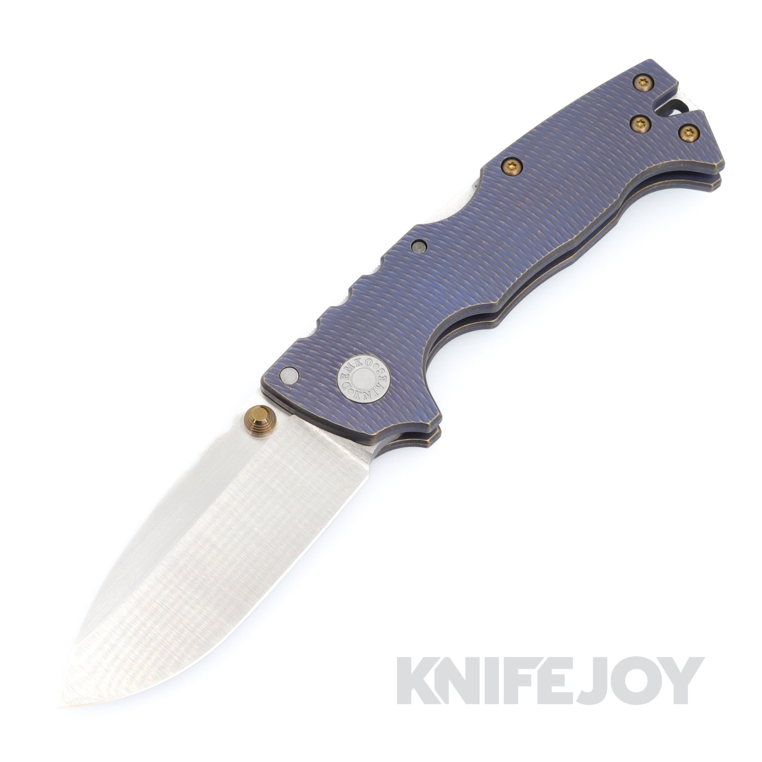 Demko AD10 Custom Hand Ground Magnacut Blade Blue Ti Handles and Bronz ...