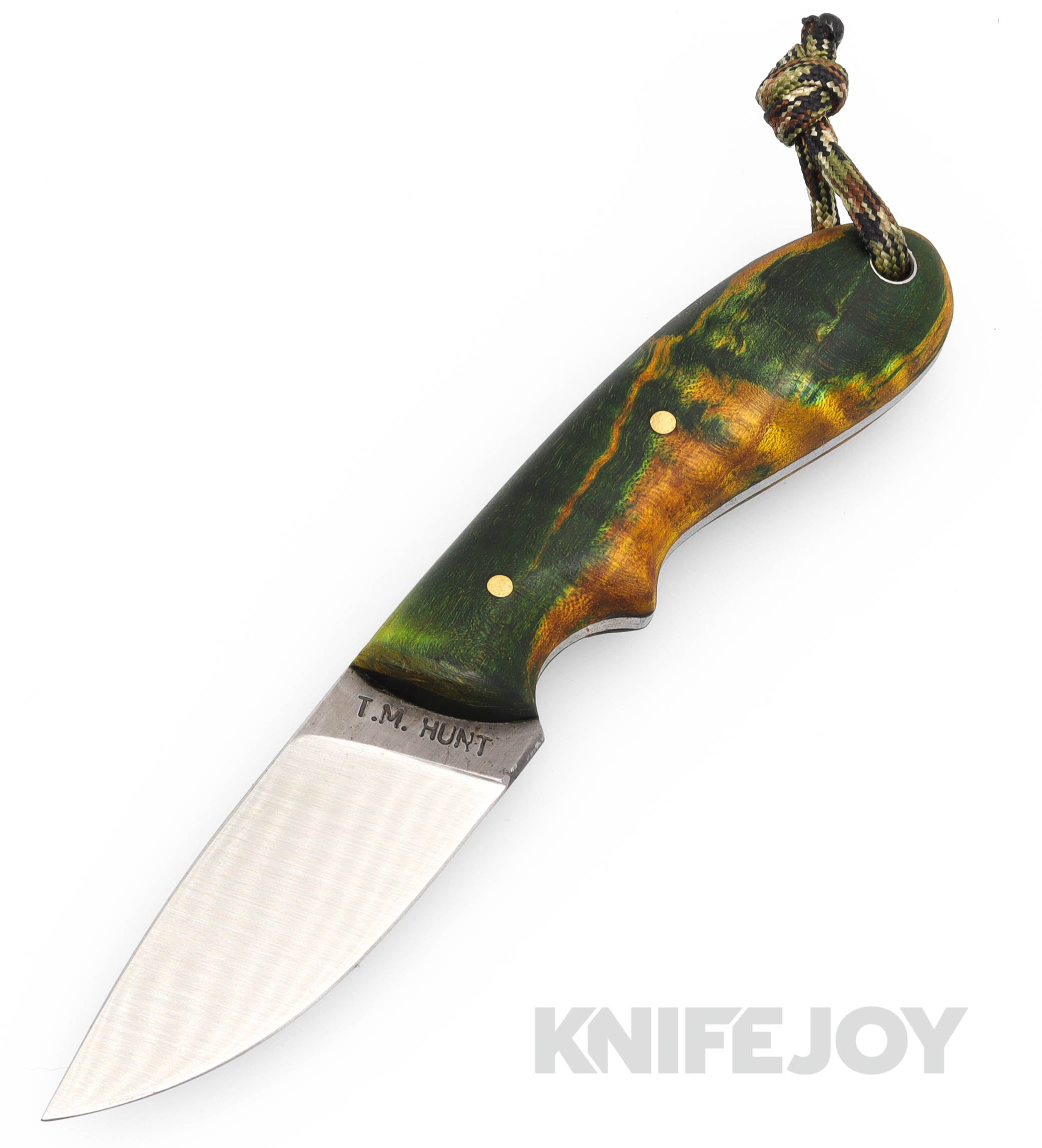 T.M. Hunt Custom Knives Hedgehog Fixed Blade with Green/ Yellow Curly ...
