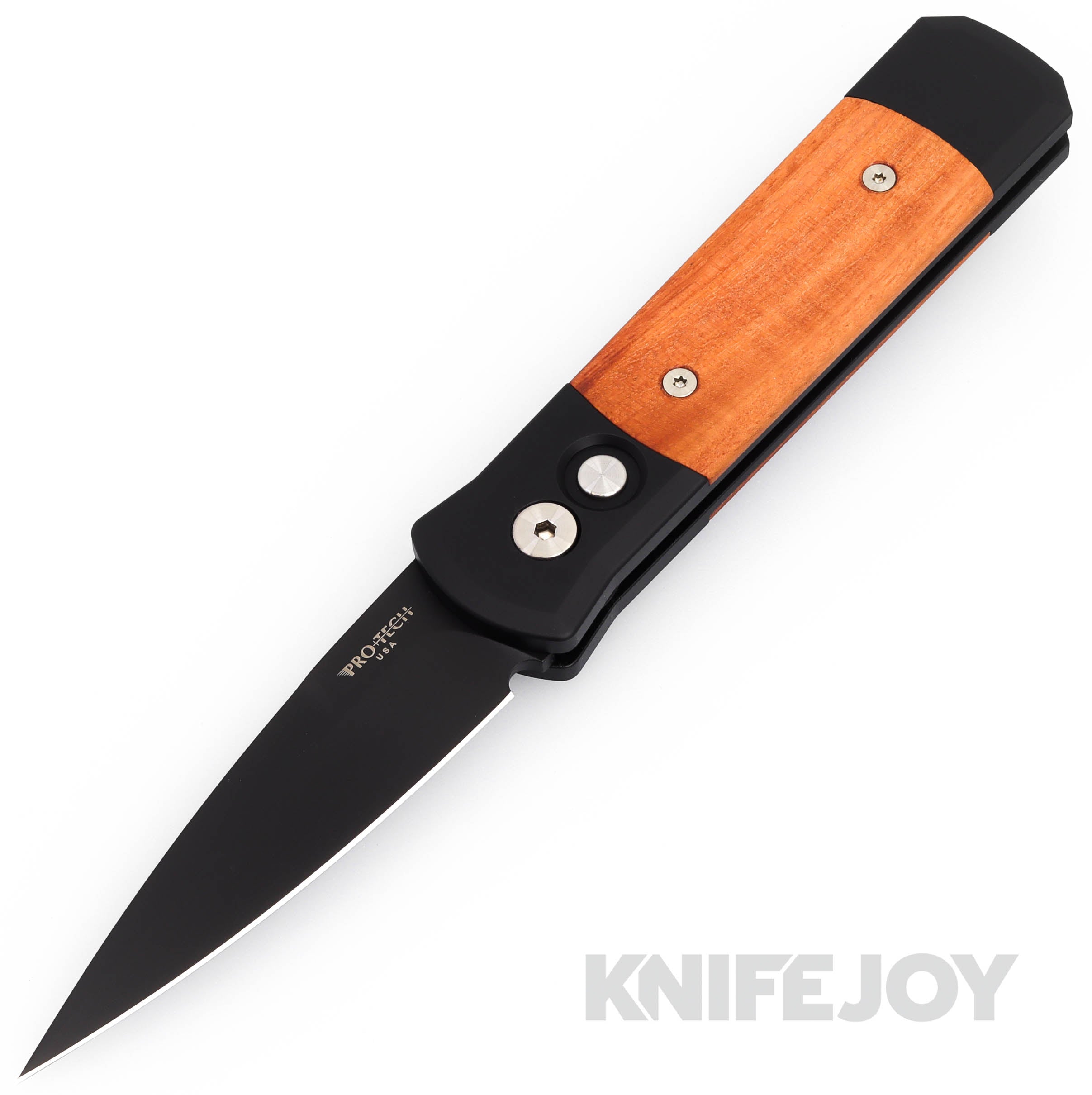 Pro-tech Knives 707-RIE GODSON Auto Black DLC Blade with Red Ironbark ...