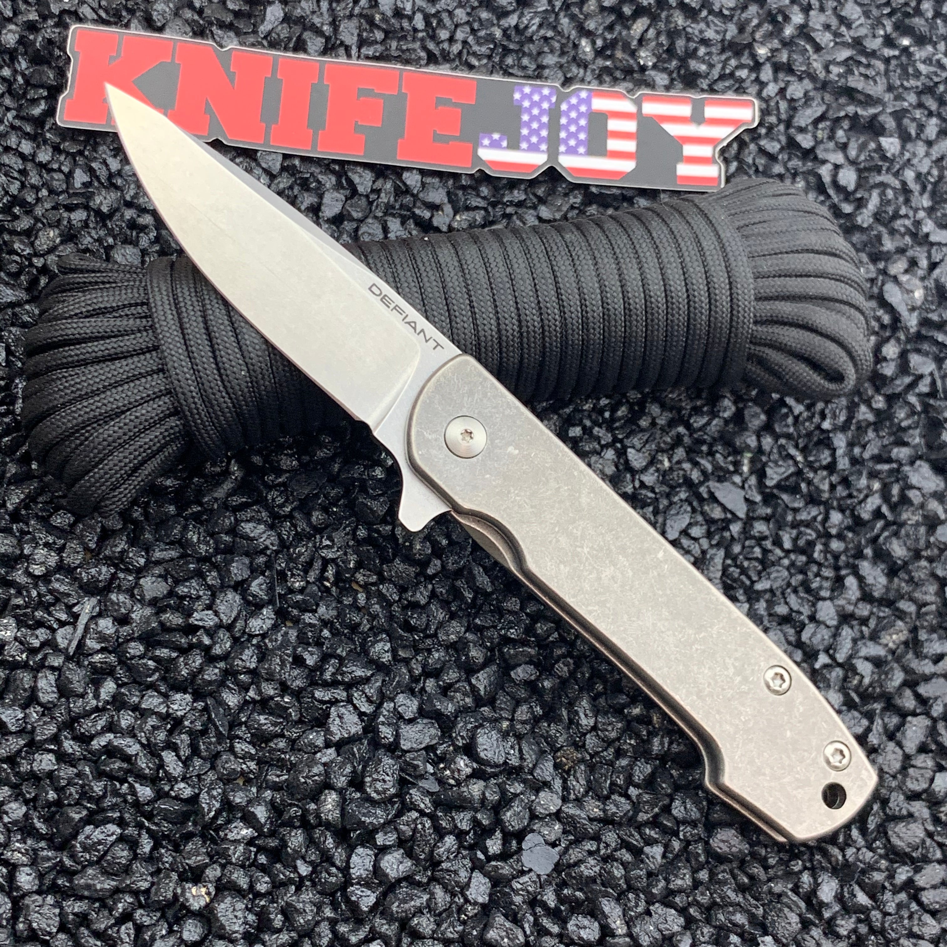Defiant 7 Knives Kumu Titanium Flipper Knife Plain Stonewash Blade ...