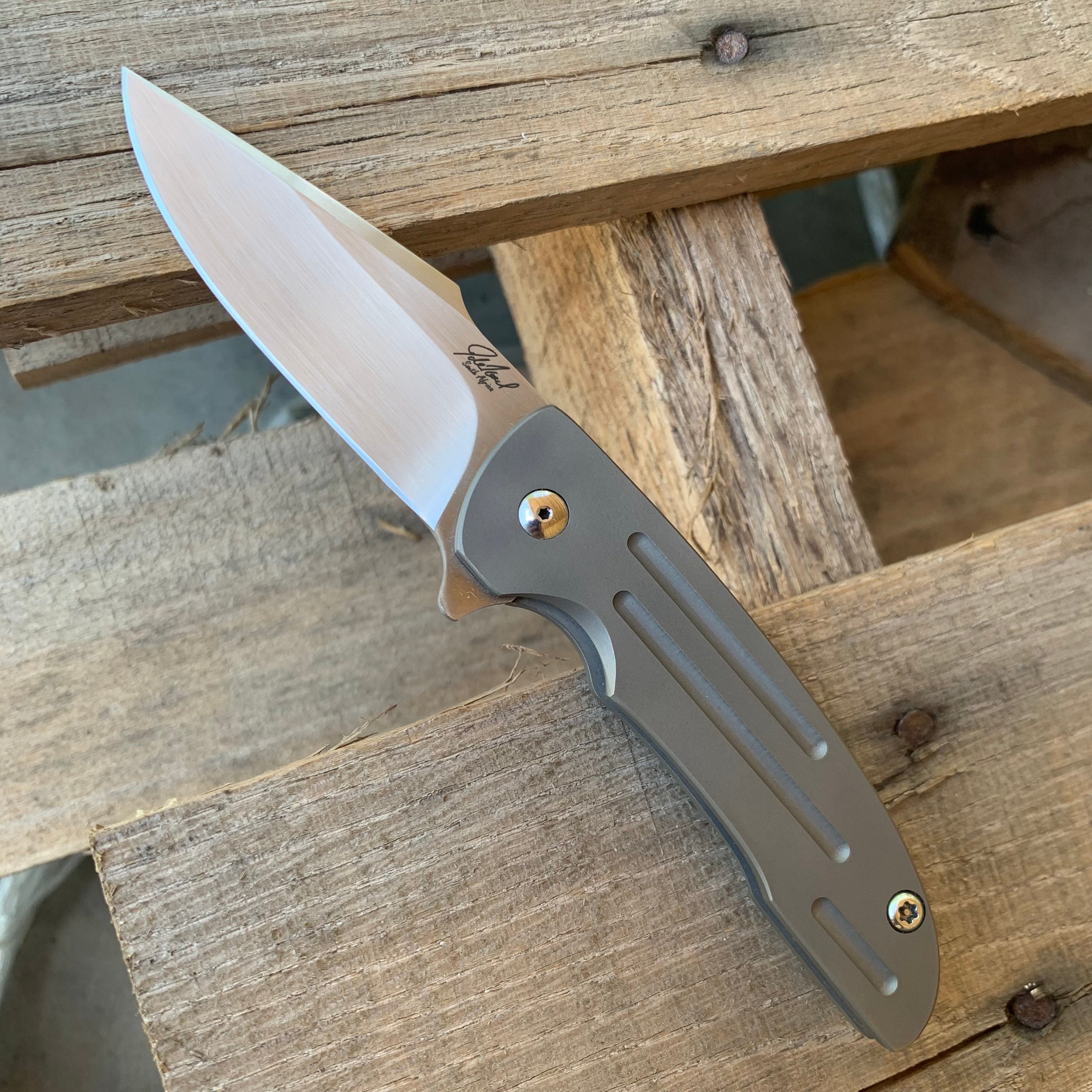 Jaco De Kock Custom Knives PL1 Ti Framelock Flipper M390 Blade – KnifeJoy