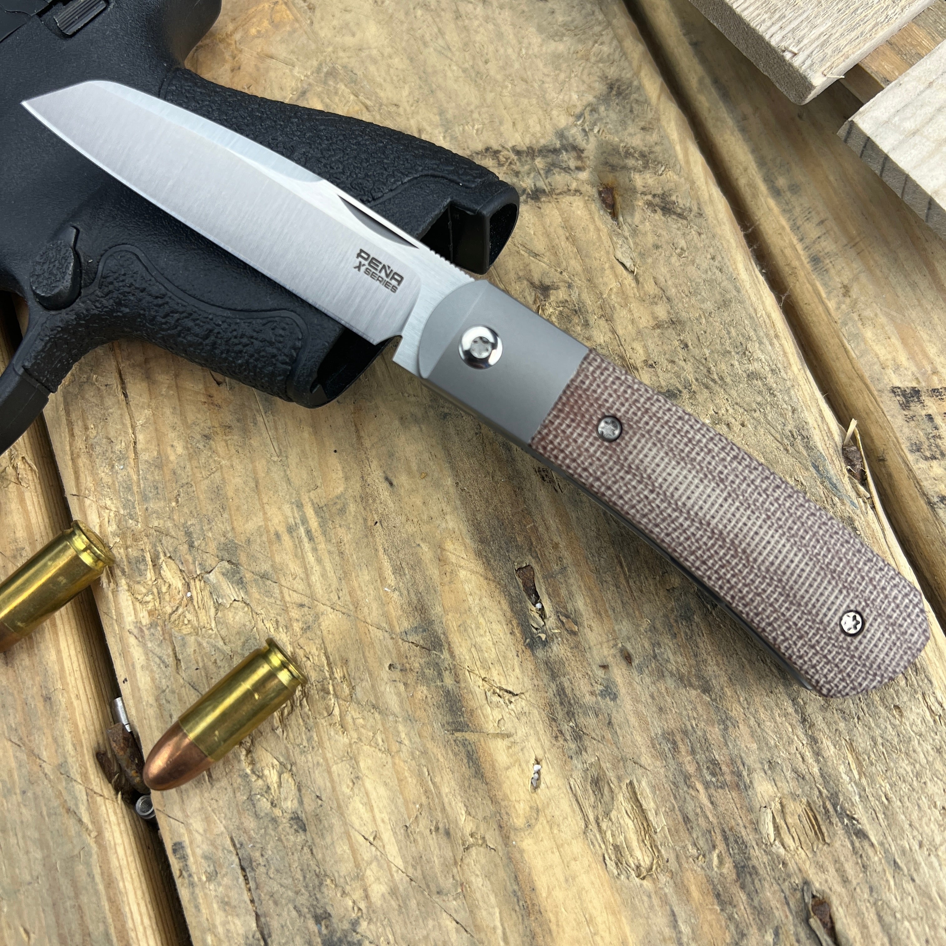 Enrique Pena X Series Apache Front Flipper Brown Micarta Knife – KnifeJoy