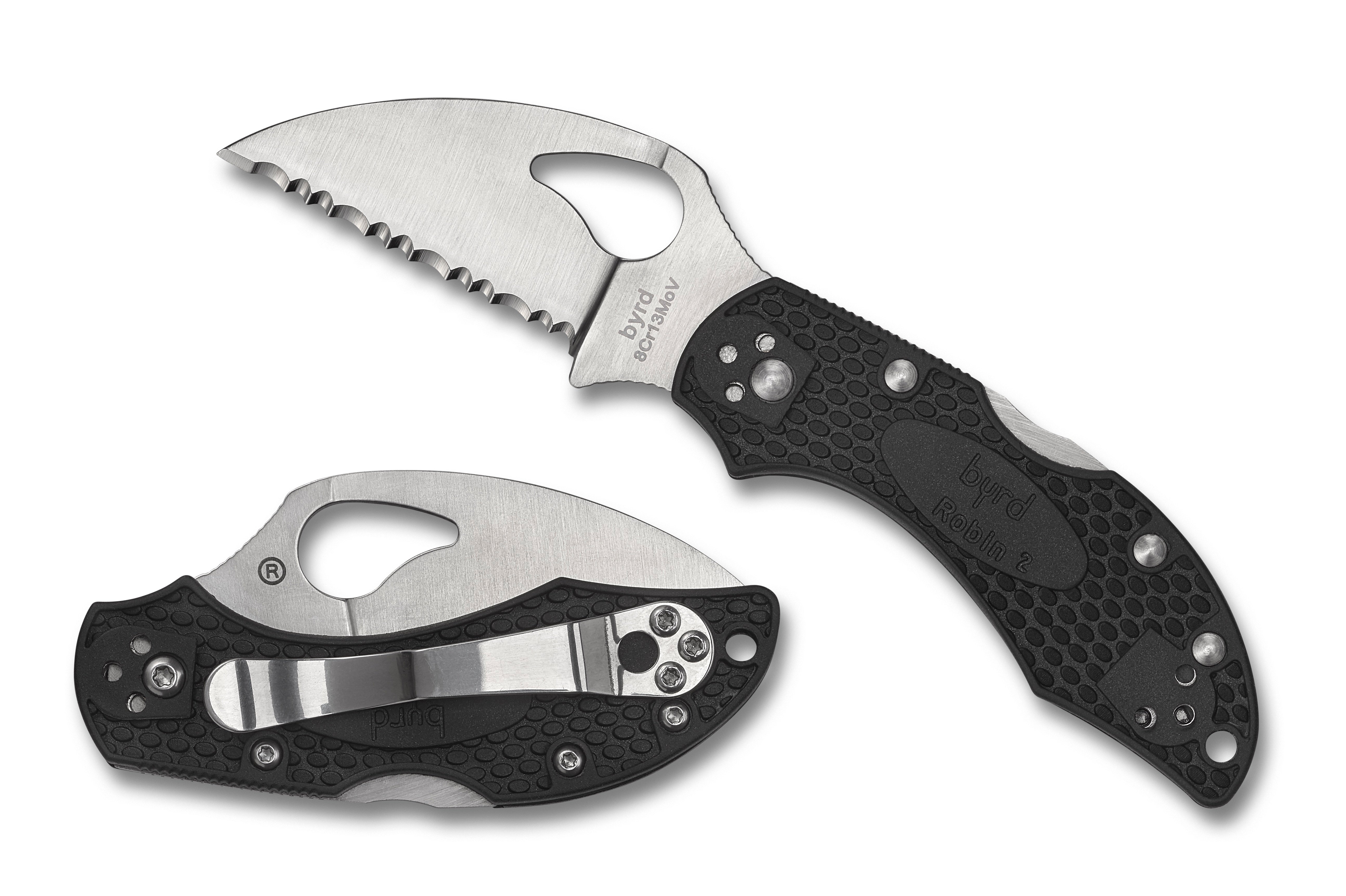 Byrd Robin 2 Wharncliffe Knife BY10SBKWC2 Lightweight Black FRN Spyder ...