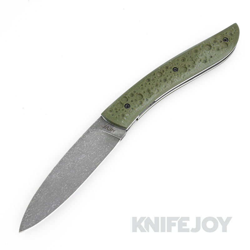 Tim Bernard Neve Custom Frame Lock Knife Stonewash Blade with Green Te ...