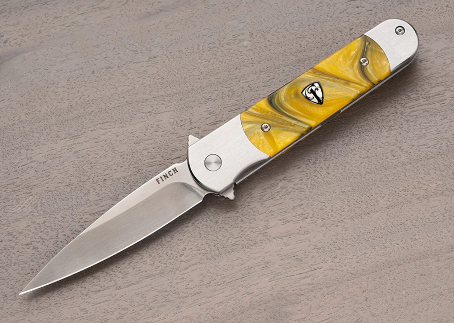 Finch Knife Company Road Runner Satin Blade with Hornet Yellow Resin B ...