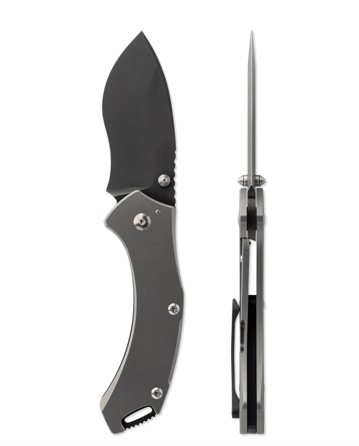 Toor Knives XT1 Alpha Slate Folder with Black Recurve Blade and Titani ...