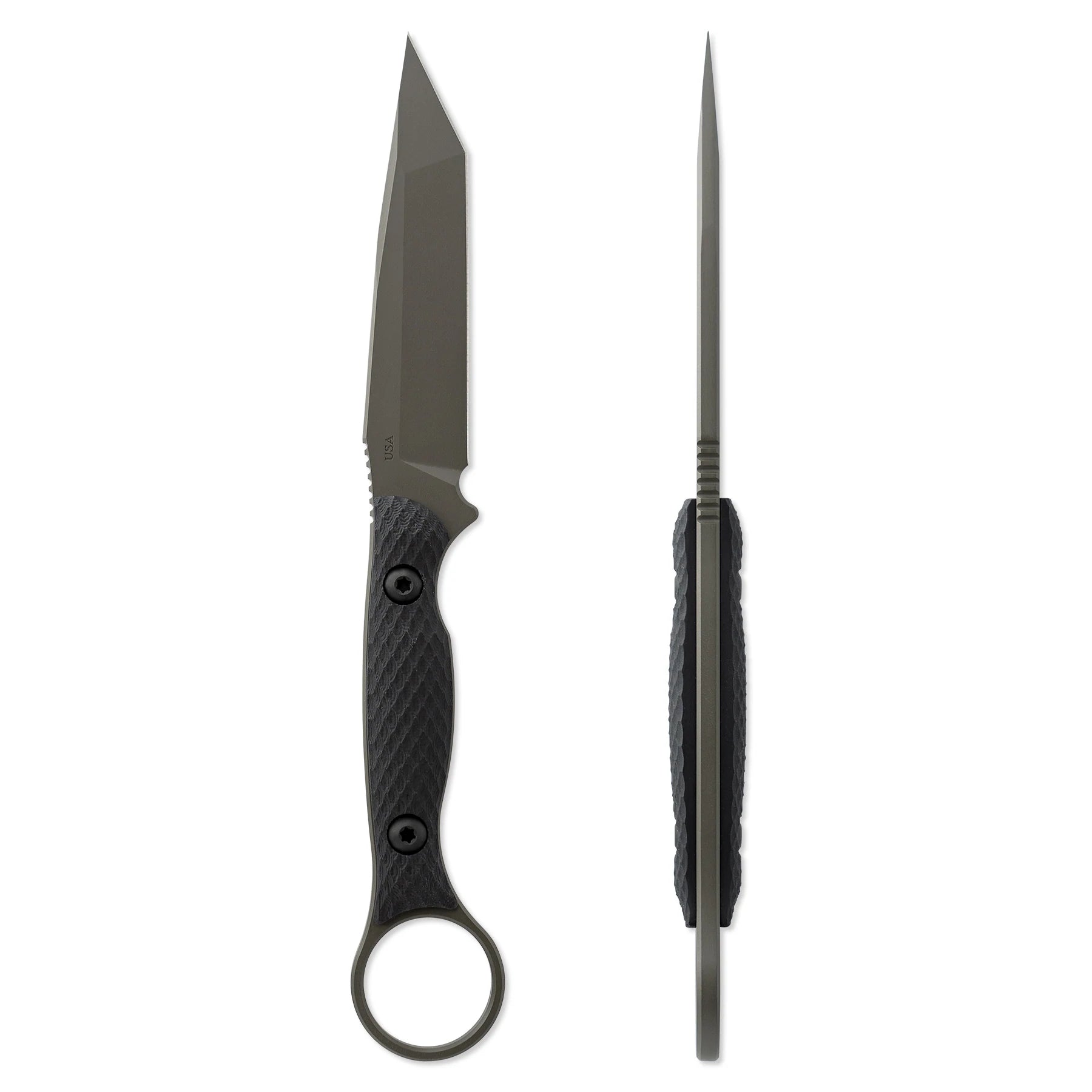 Toor Knives Serpent Fixed Blade/ Caiman Green Tanto Blade with Black T ...
